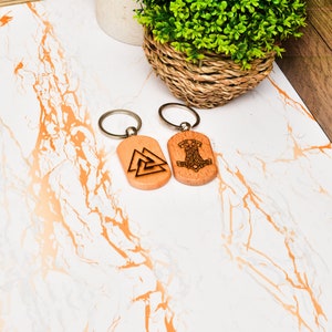 Custom Viking Symbol Wooden Keychain - Laser Engraved Personalised ...