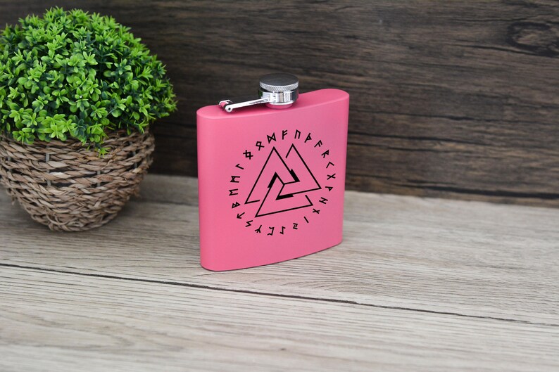 Viking Norse Symbol Hip Flask – Stainless Steel and Leather Effect ...