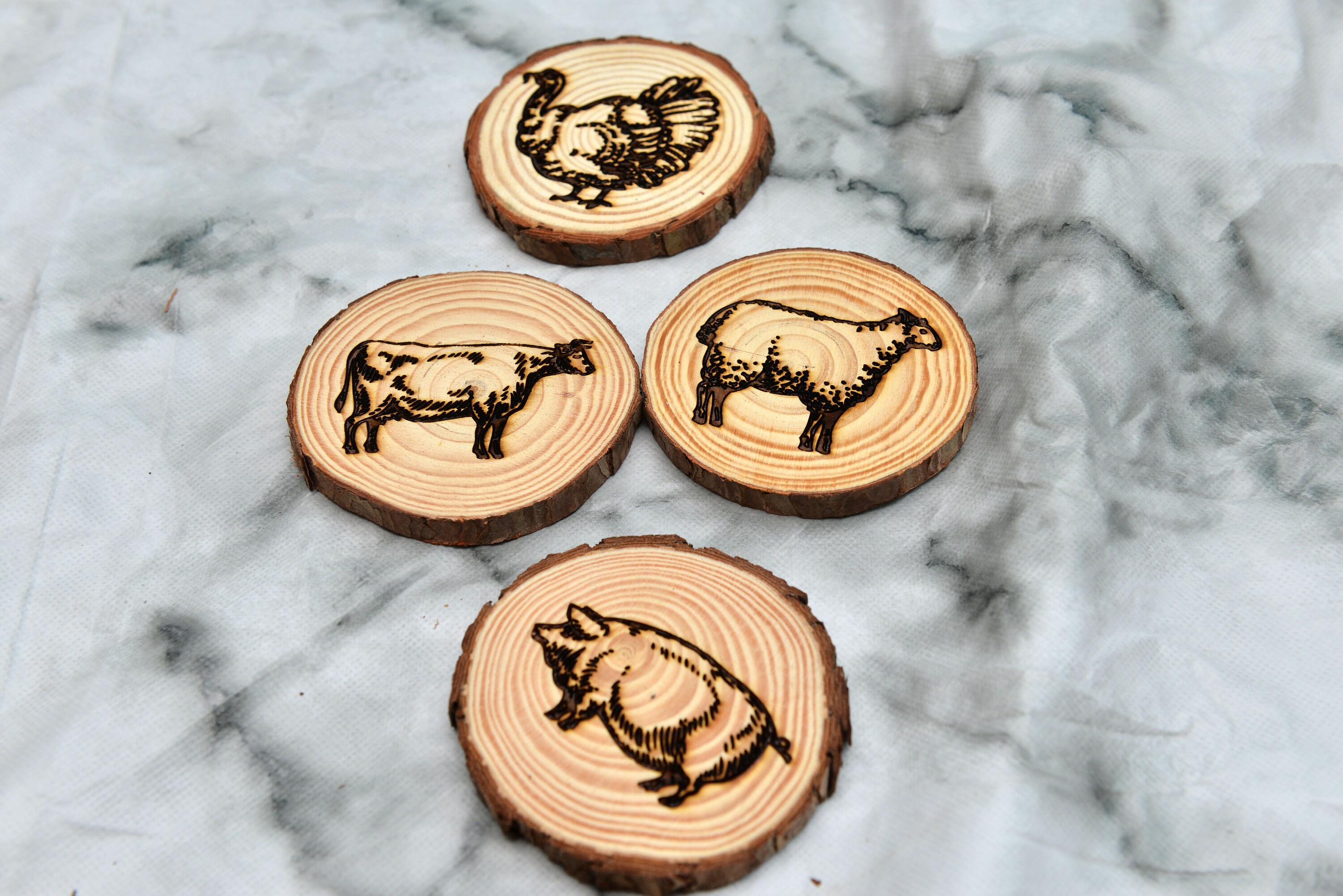 Farm Animals Rustic Wooden Coaster Set. Farmhouse Style Animal Coasters ...