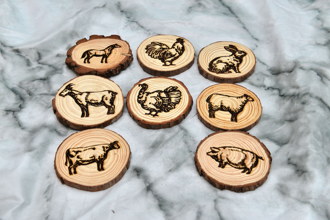 Farm Animals Rustic Wooden Coaster Set. Farmhouse Style Animal Coasters ...