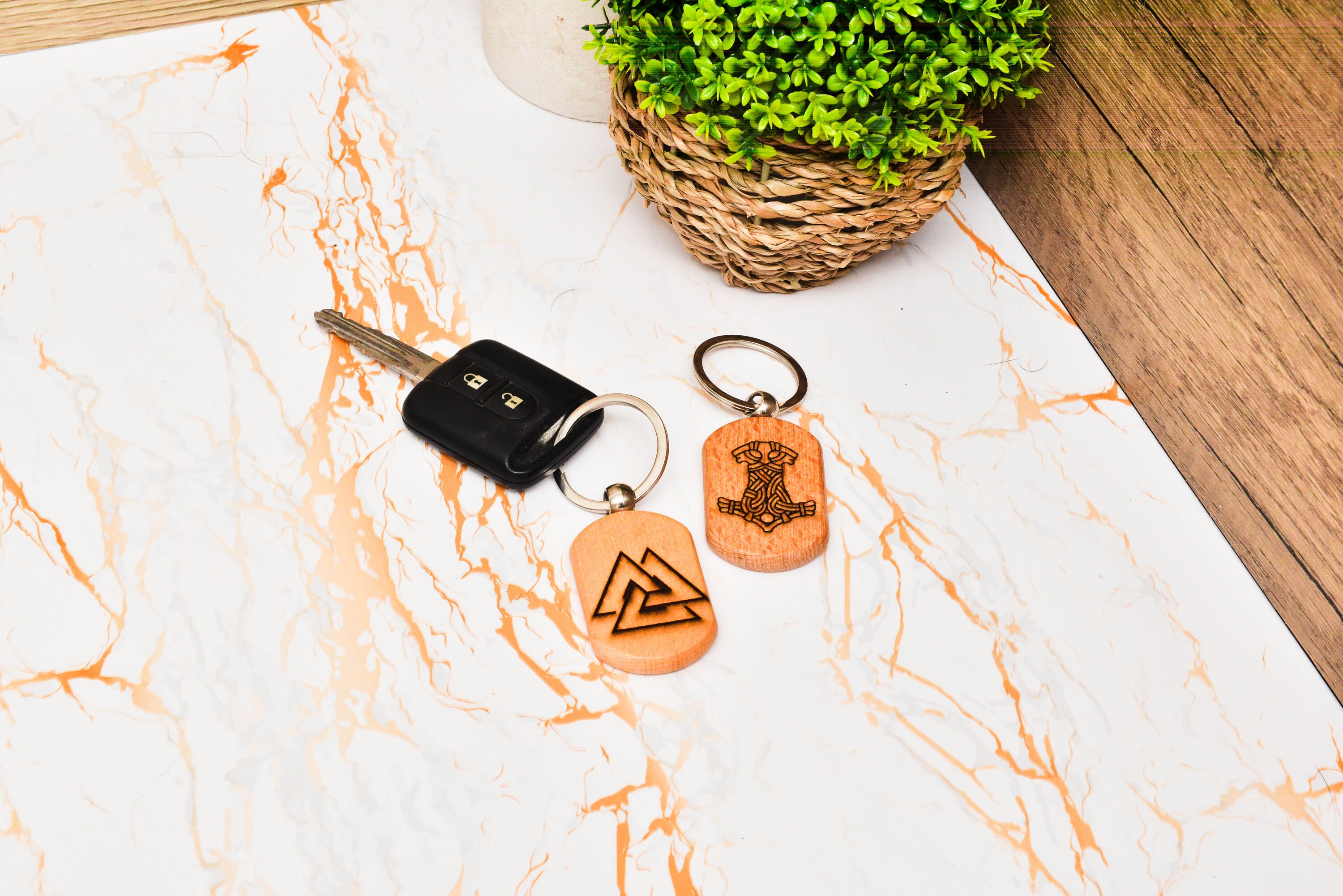 Custom Viking Symbol Wooden Keychain - Laser Engraved Personalised ...