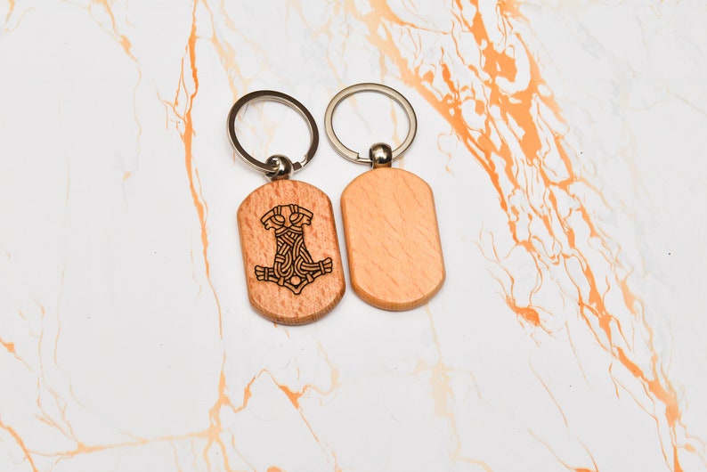 Custom Viking Symbol Wooden Keychain - Laser Engraved Personalised ...