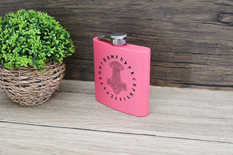 Viking Norse Symbol Hip Flask – Stainless Steel and Leather Effect ...