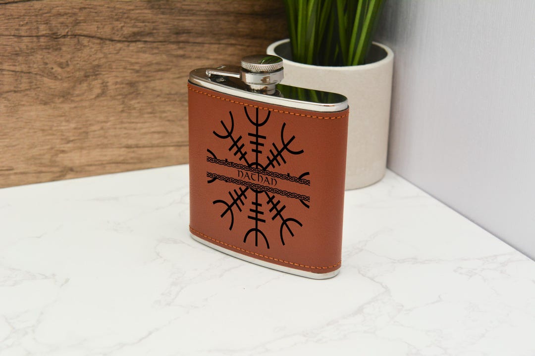 Personalised Viking Hipflask PU Leather, Norse 6 Oz Drinking Flask ...