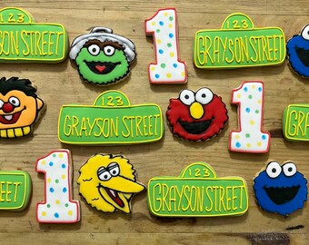 1 Dozen Sesame Street Sign Number Elmo Cookie Monster Polka Dots ...