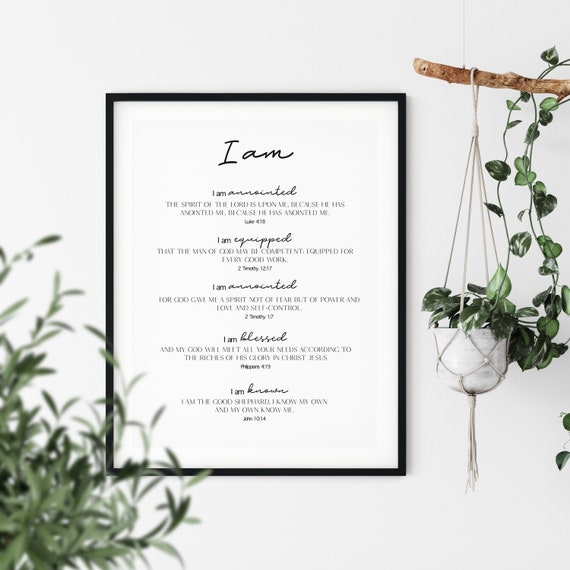 I Am Wall Art Bible Verses Digital Art Affirmations Bedroom | Etsy