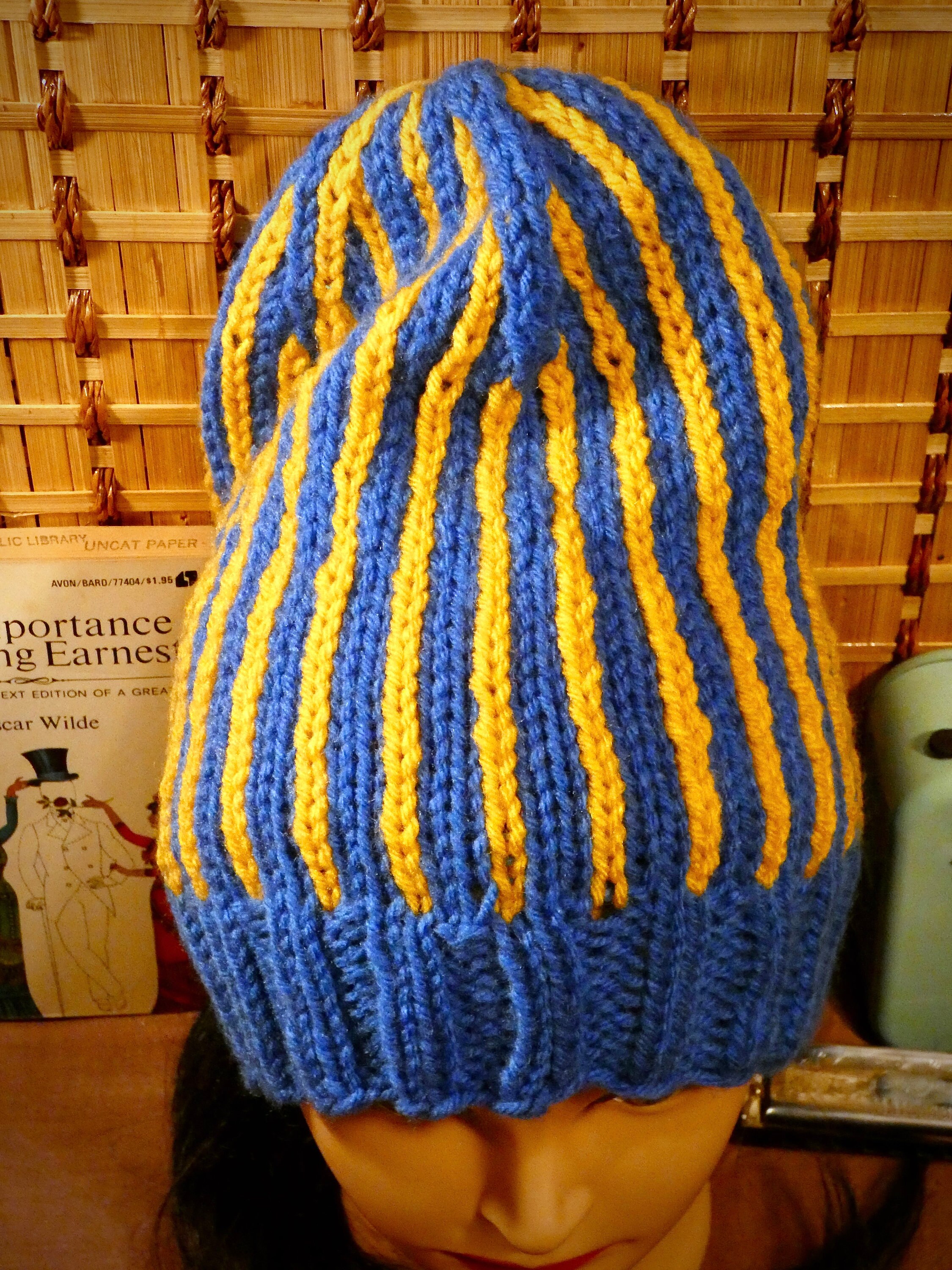 Blue and Gold Vertical Stripped Touque Beanie. Fun Warm Knitted Hat ...