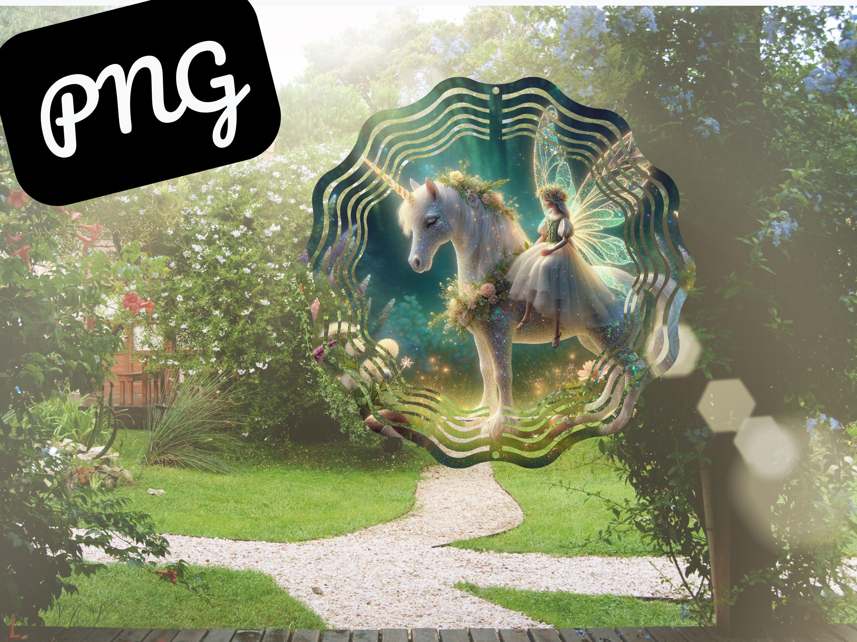Magical Unicorn Fairy Wind Spinner Art, Mystical Garden Decor Digital ...