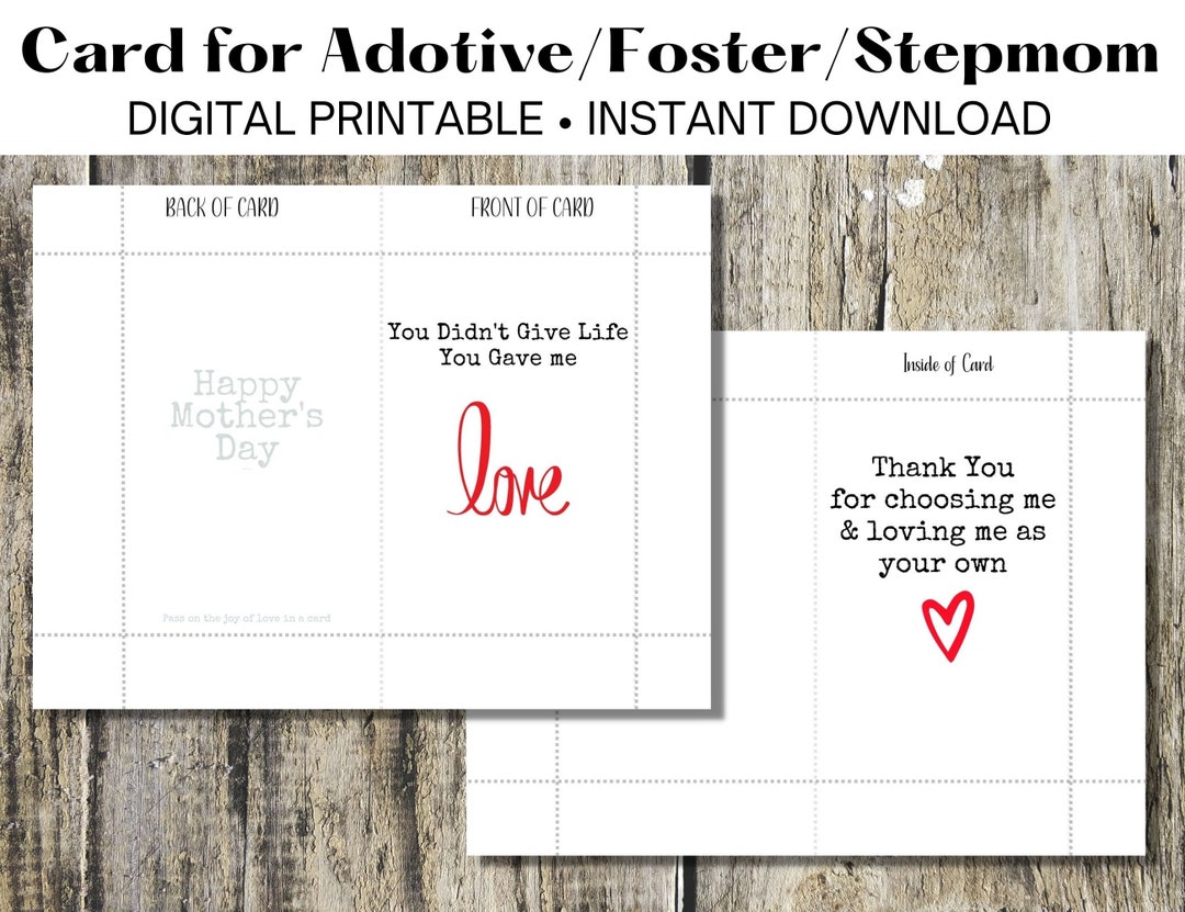 Bonus Mom Card, Adoptive/foster/stepmom Mother's Day Card, Card for Mom ...