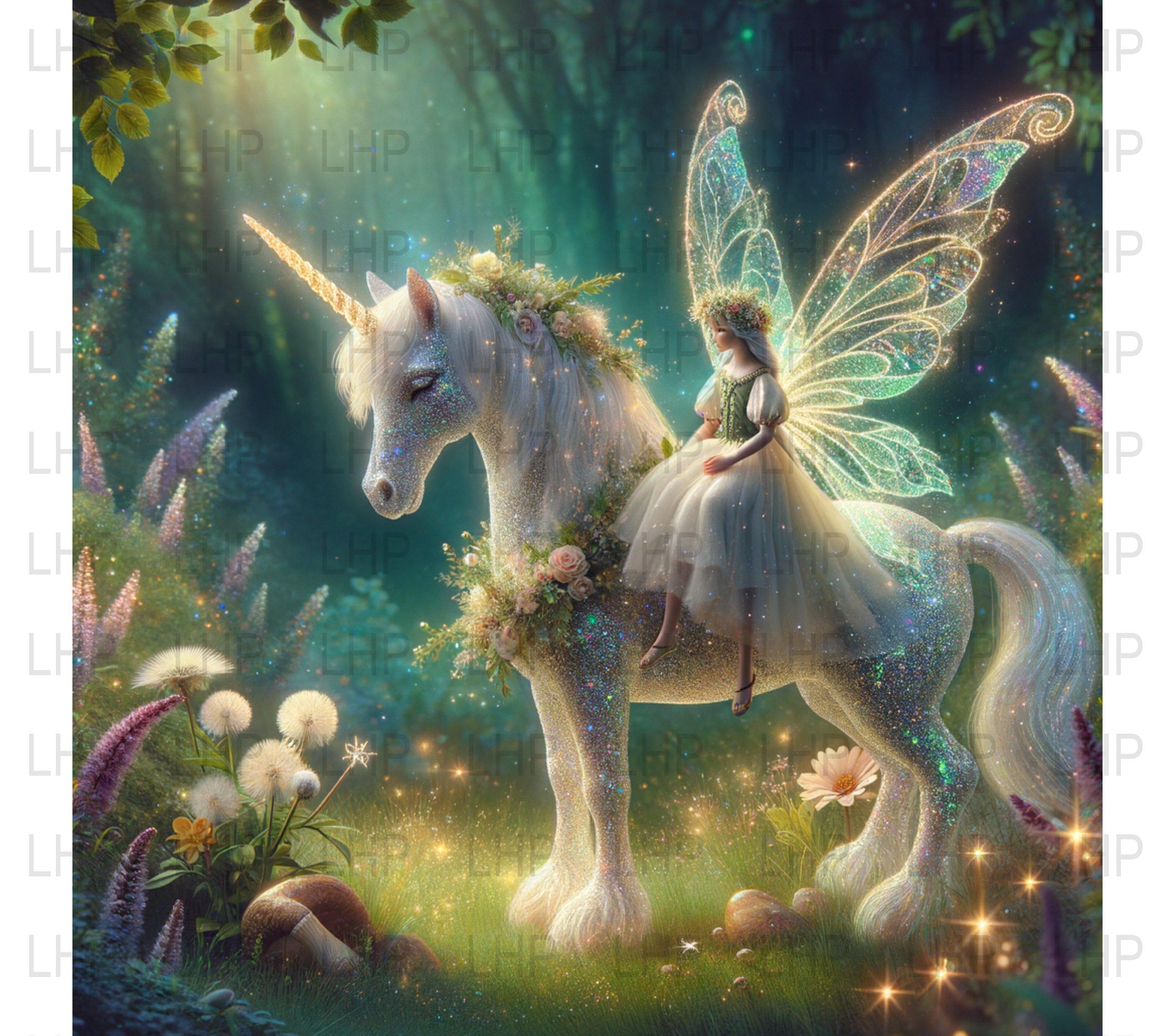 Magical Unicorn Fairy Wind Spinner Art, Mystical Garden Decor Digital ...