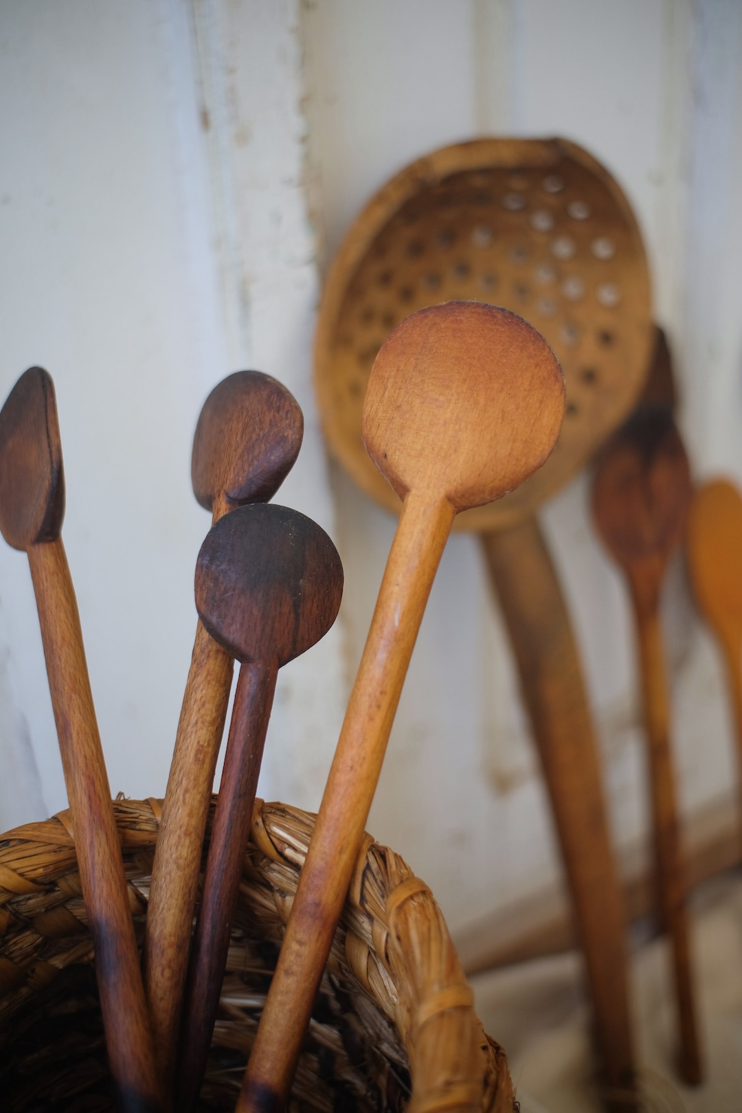 Vintage Wooden Spoons, Used Carved Spoon Set, Rustic Farmhouse Cooking ...