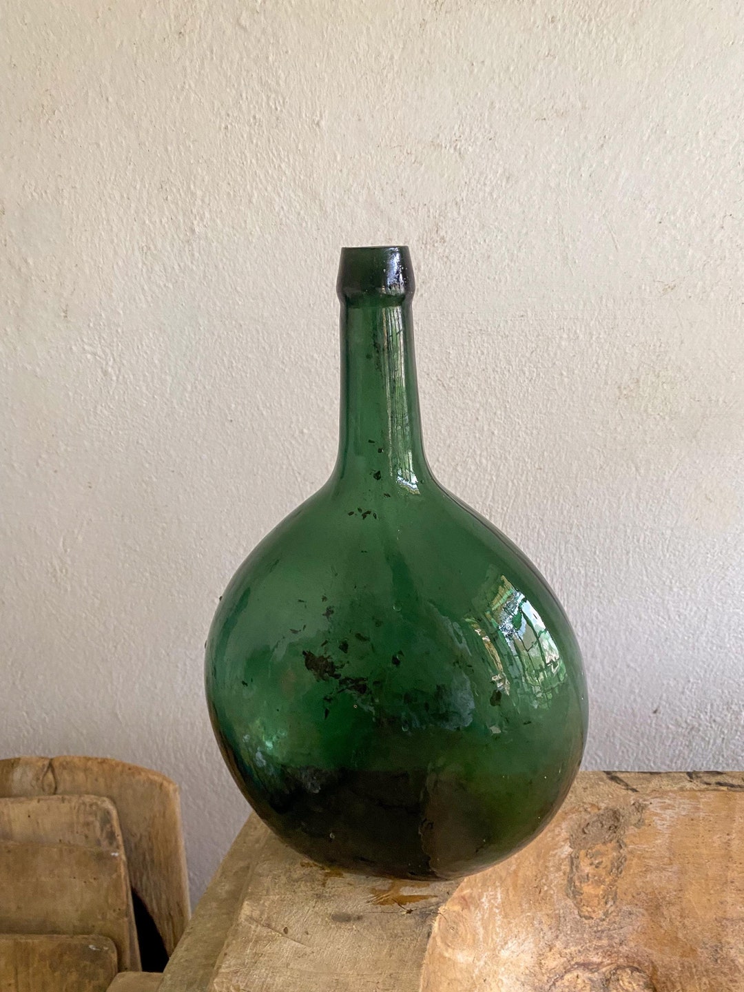 Gran damajuana de vidrio verde, botella de vid de damajuana - Etsy México