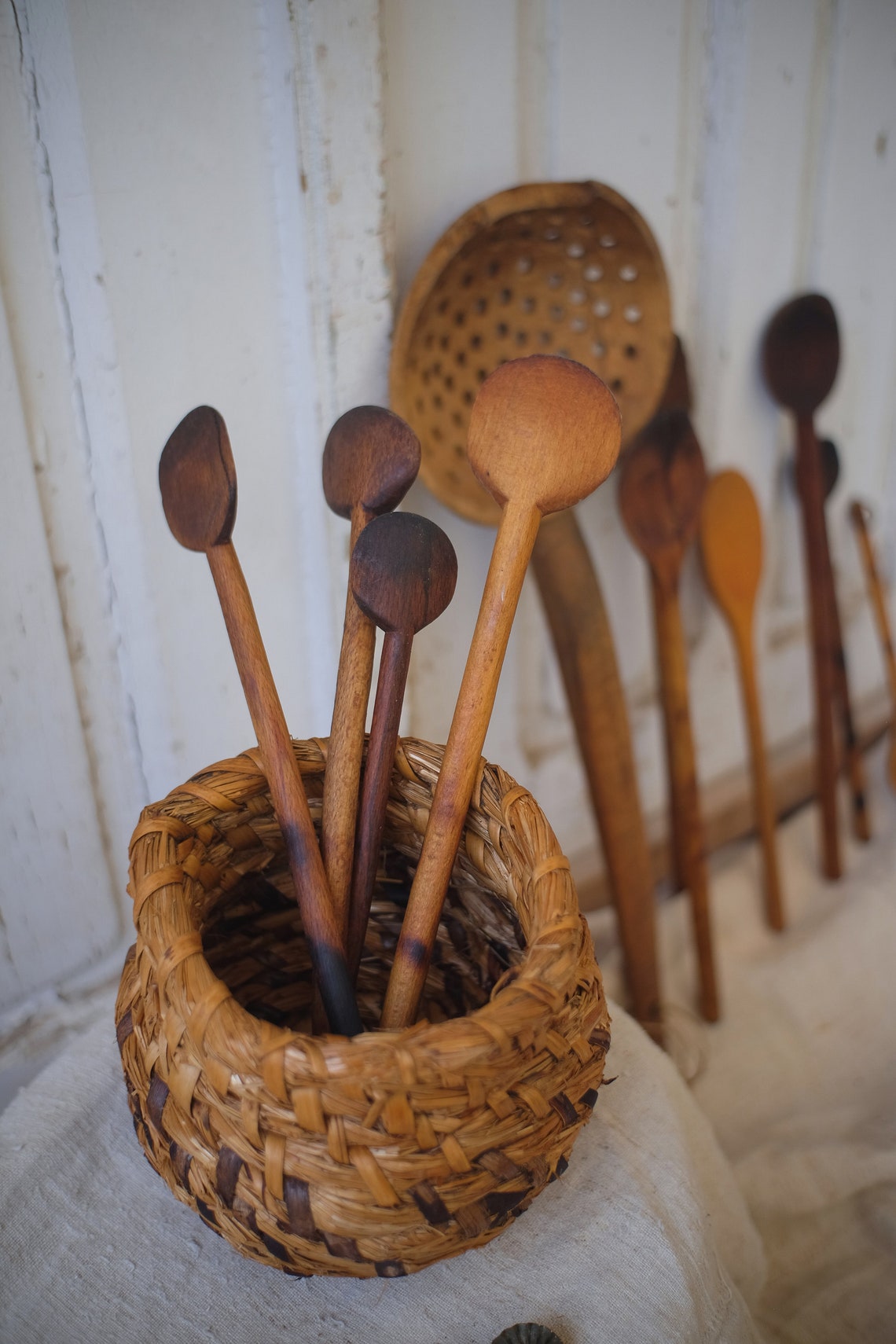 Vintage Wooden Spoons, Used Carved Spoon Set, Rustic Farmhouse Cooking ...
