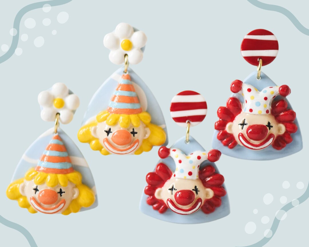 Cute Smiley Circus Clowns Polymer Clay Earrings | MADE TO ORDER | Blue ...