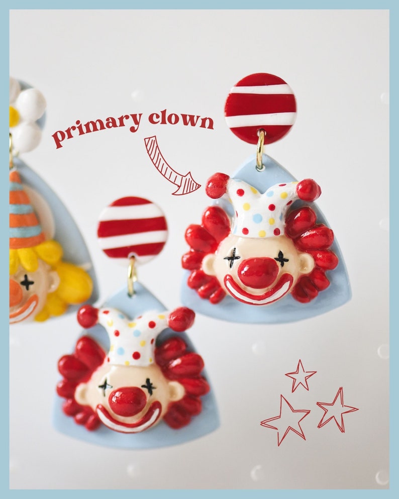 Cute Smiley Circus Clowns Polymer Clay Earrings MADE TO - Etsy