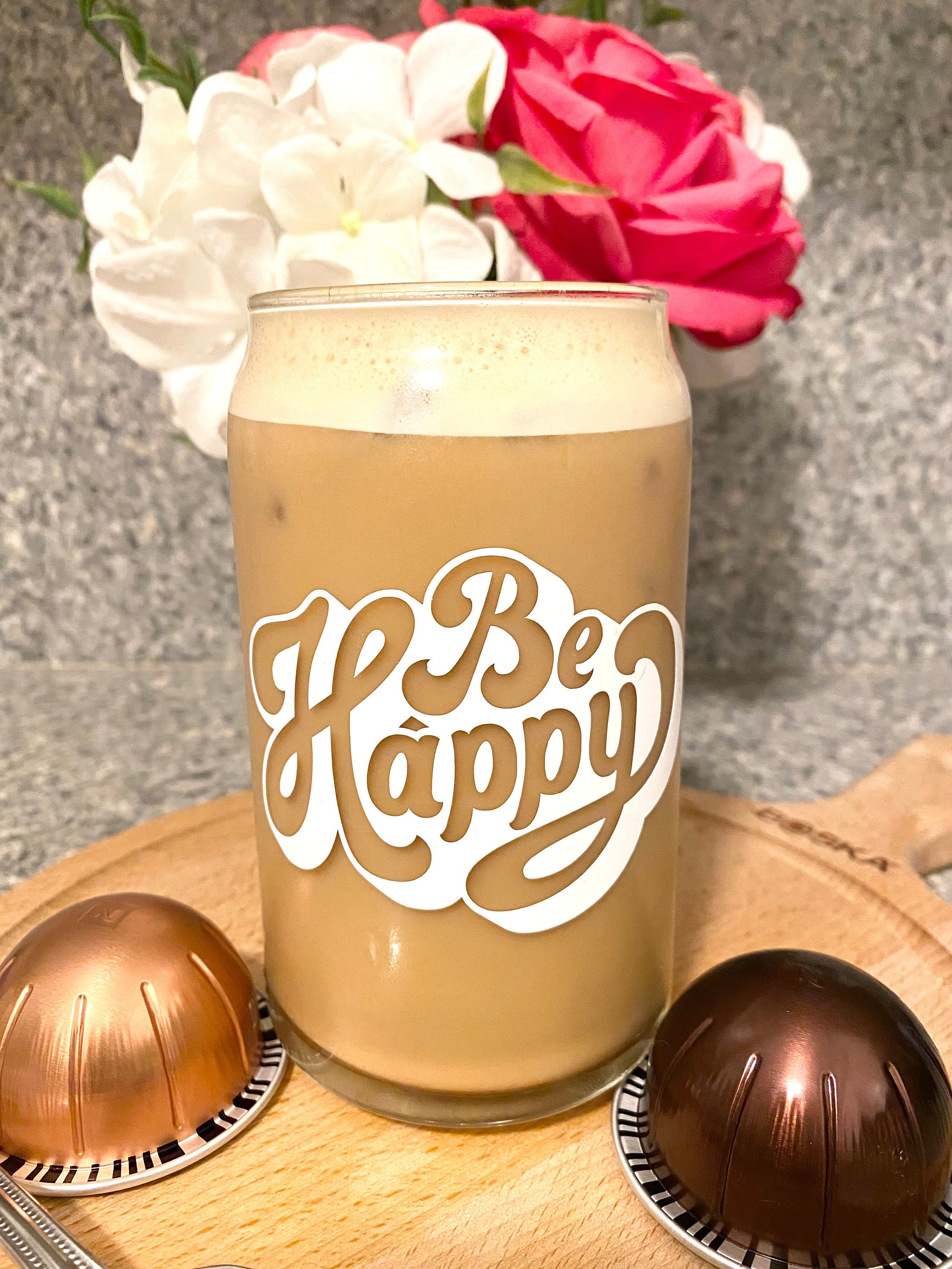 Be Happy Can Glass Iced Coffee Glass Glass Beer Can - Etsy
