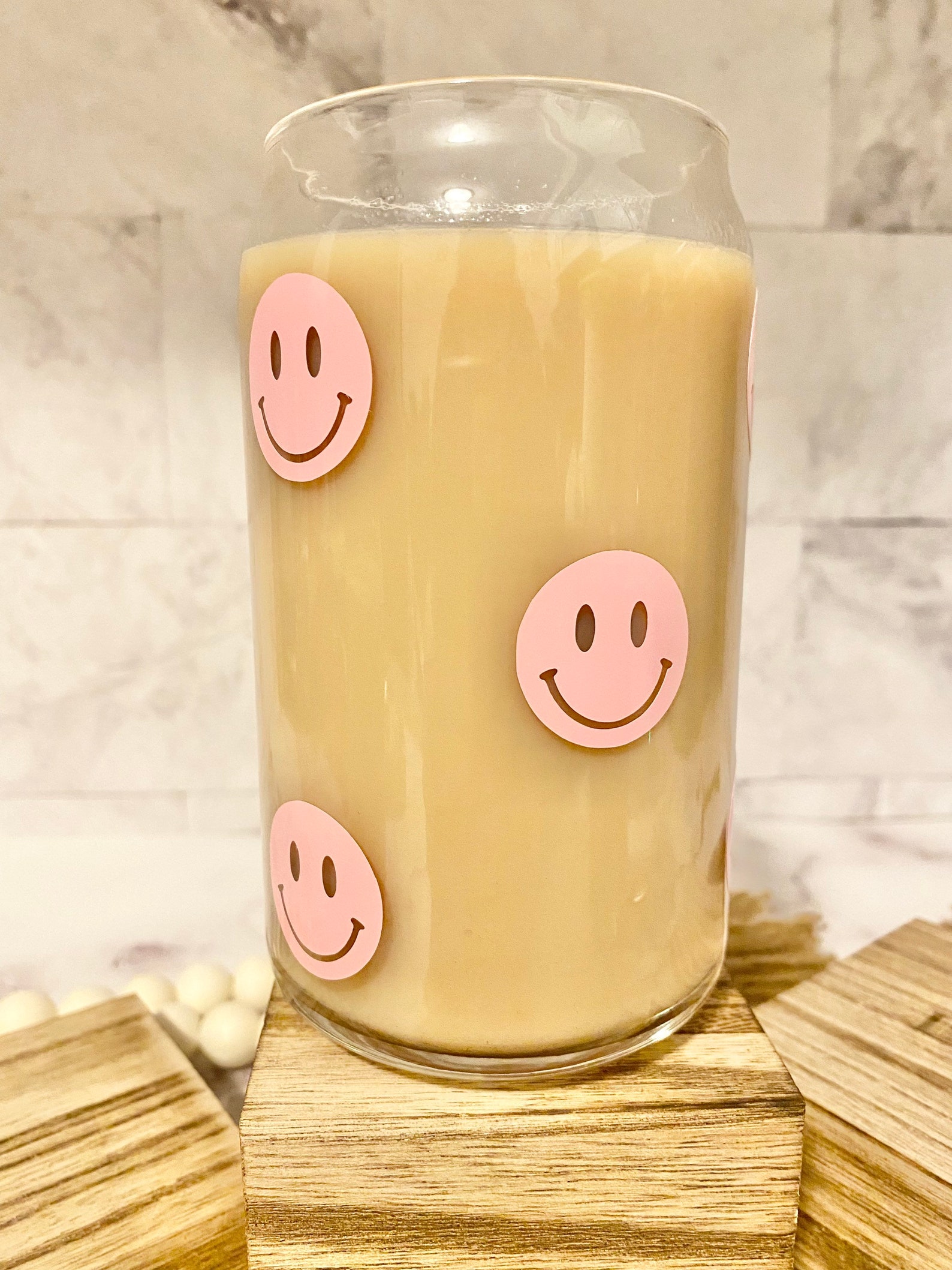 Smiley Face Glass Iced Coffee Glass Cup Aesthetic Glass - Etsy