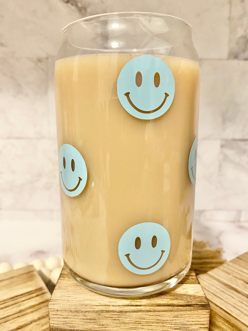 Smiley Face Glass Iced Coffee Glass Cup Aesthetic Glass - Etsy