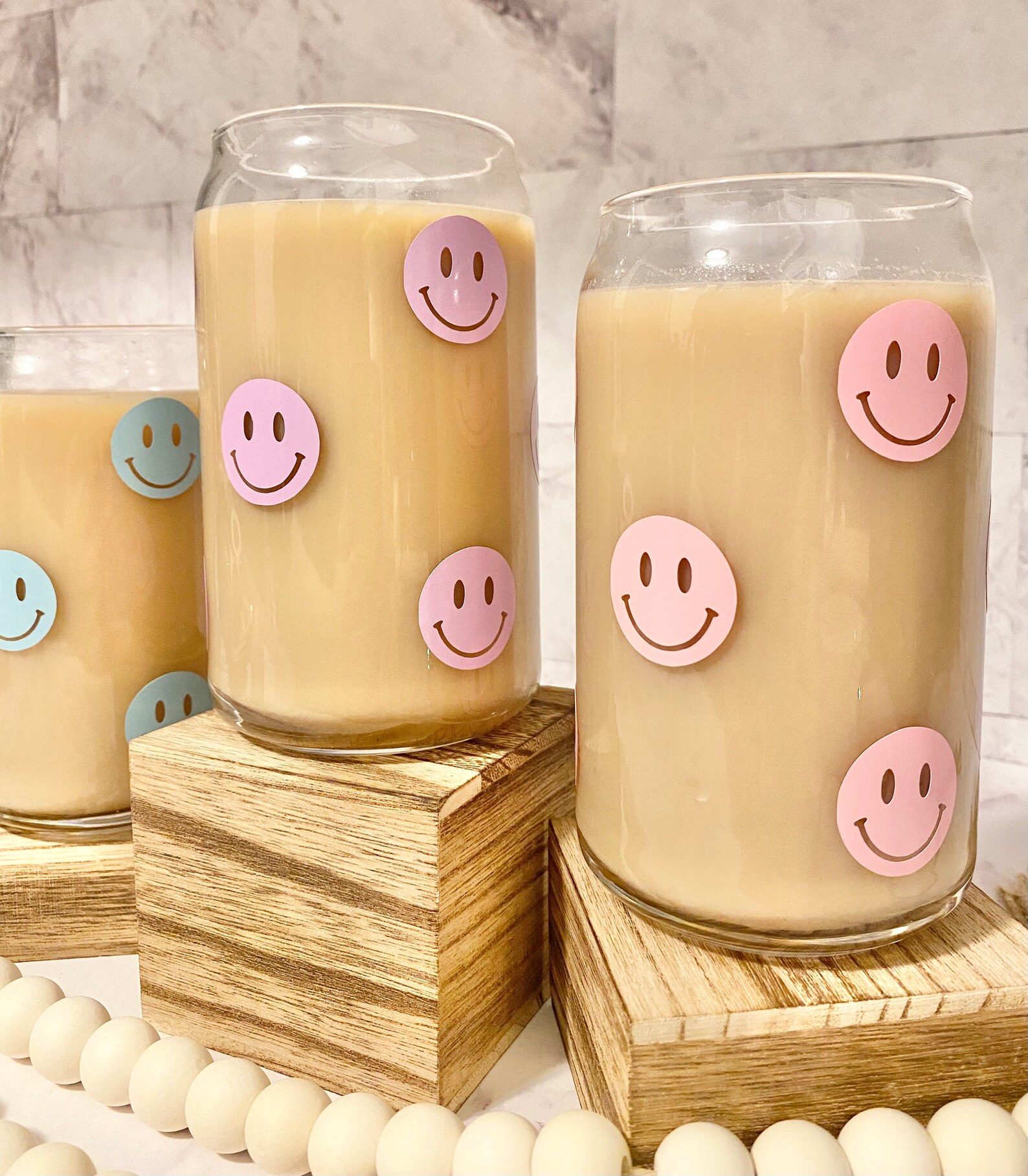 Smiley Face Glass Iced Coffee Glass Cup Aesthetic Glass - Etsy