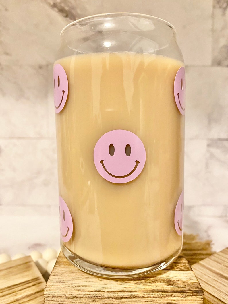 Smiley Face Glass Iced Coffee Glass Cup Aesthetic Glass - Etsy
