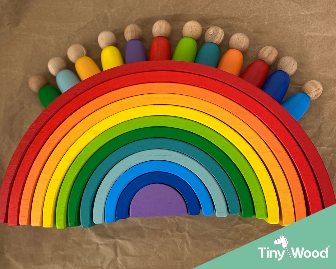 Waldorf Rainbow & Peg Doll Set | 12-pack Waldorf Rainbow | Montessori ...