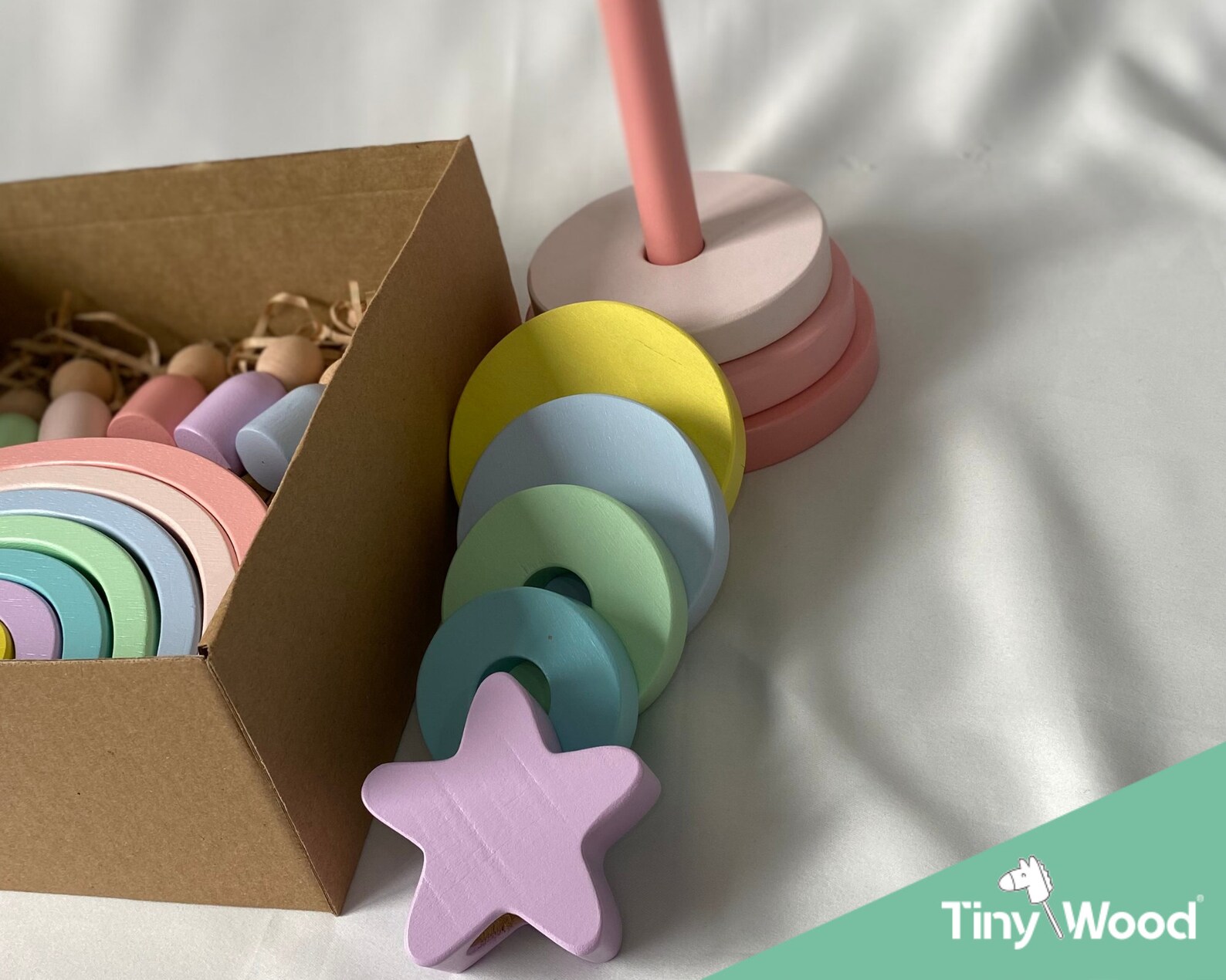 Wooden Ring Stacker, Montessori Rainbow Stacker, Ring Stacker, Waldorf ...