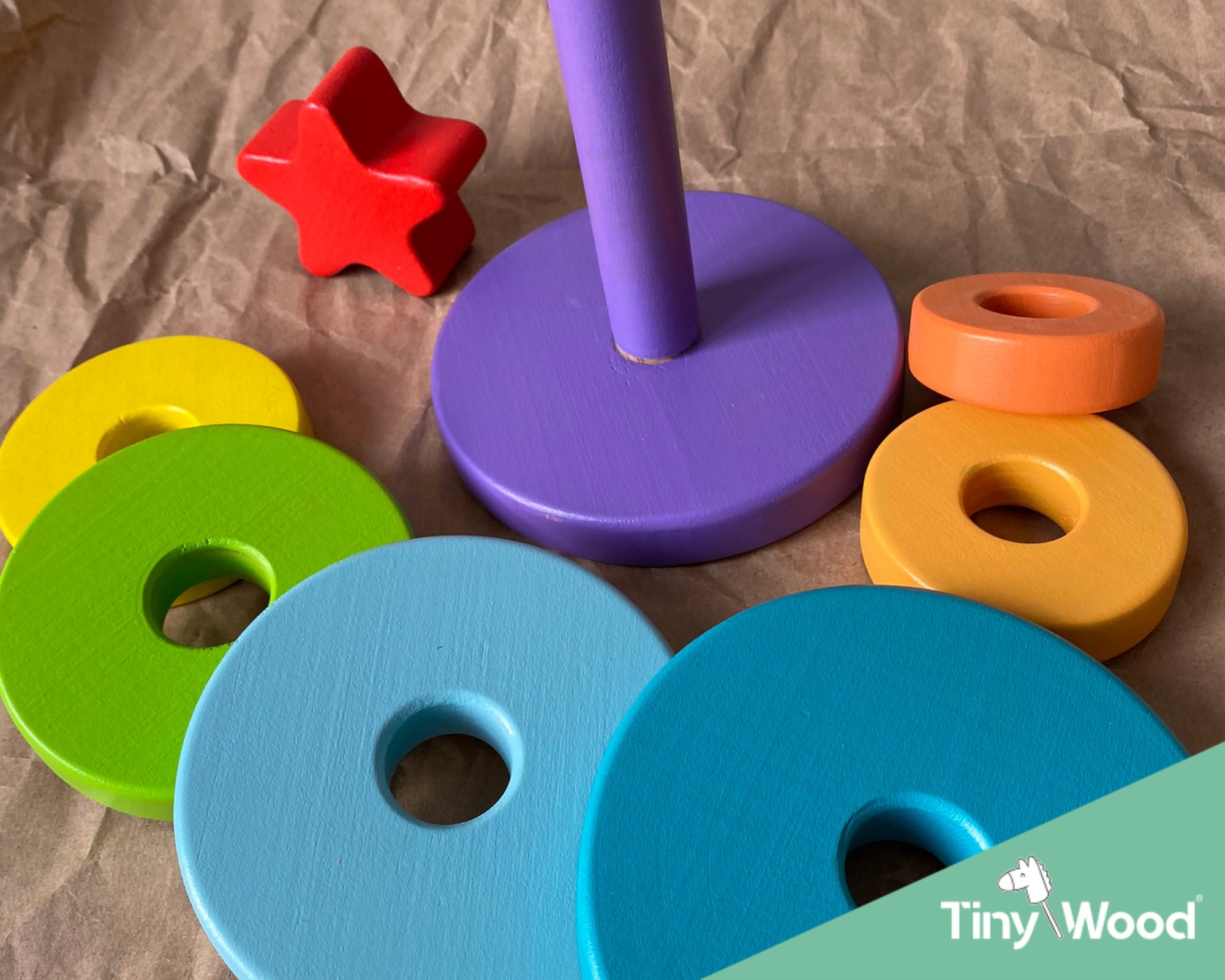 Wooden Ring Stacker, Montessori Rainbow Stacker, Ring Stacker, Waldorf ...