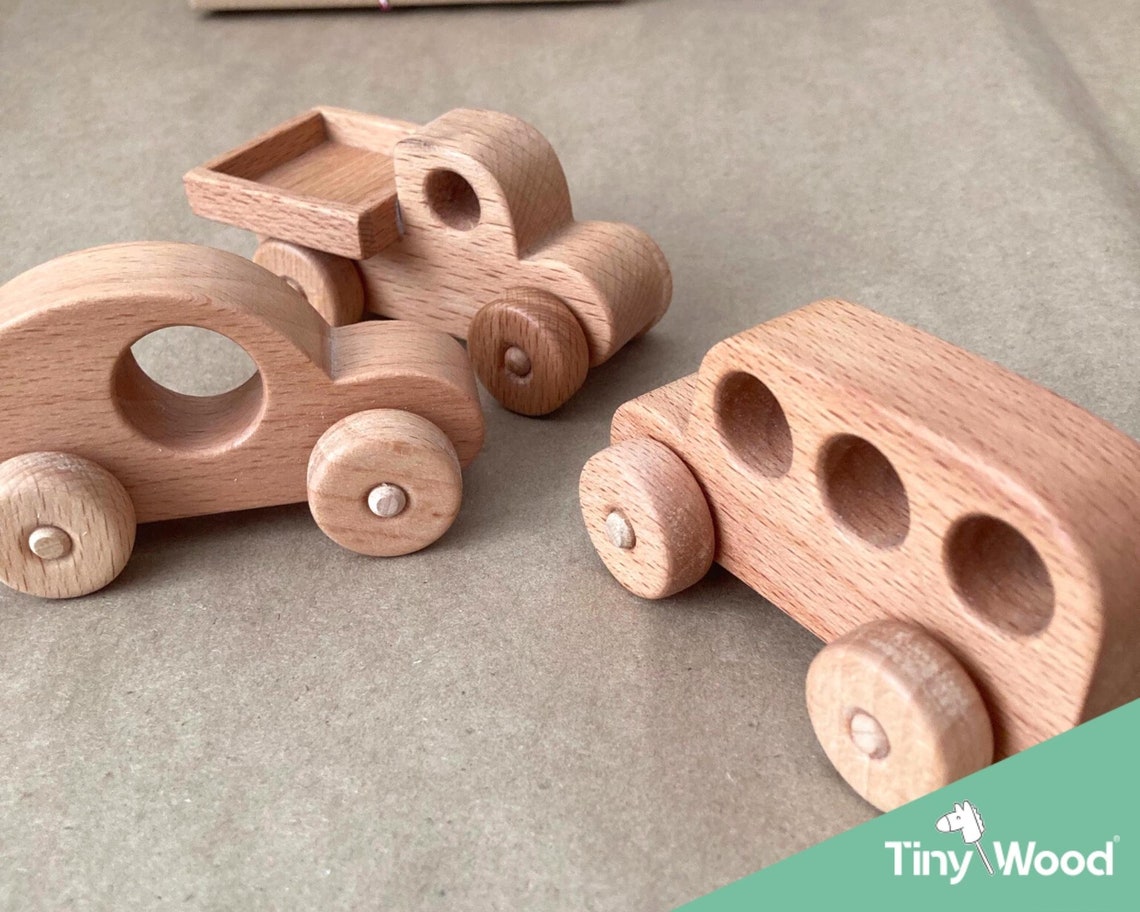 Handcrafted Beech Wood Toy Car Set: Mini Truck, Bus & Car - Etsy