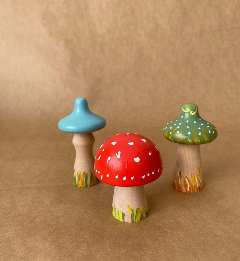 Wooden Mushroom Toys - Hand-painted Montessori Nature Play Set ...
