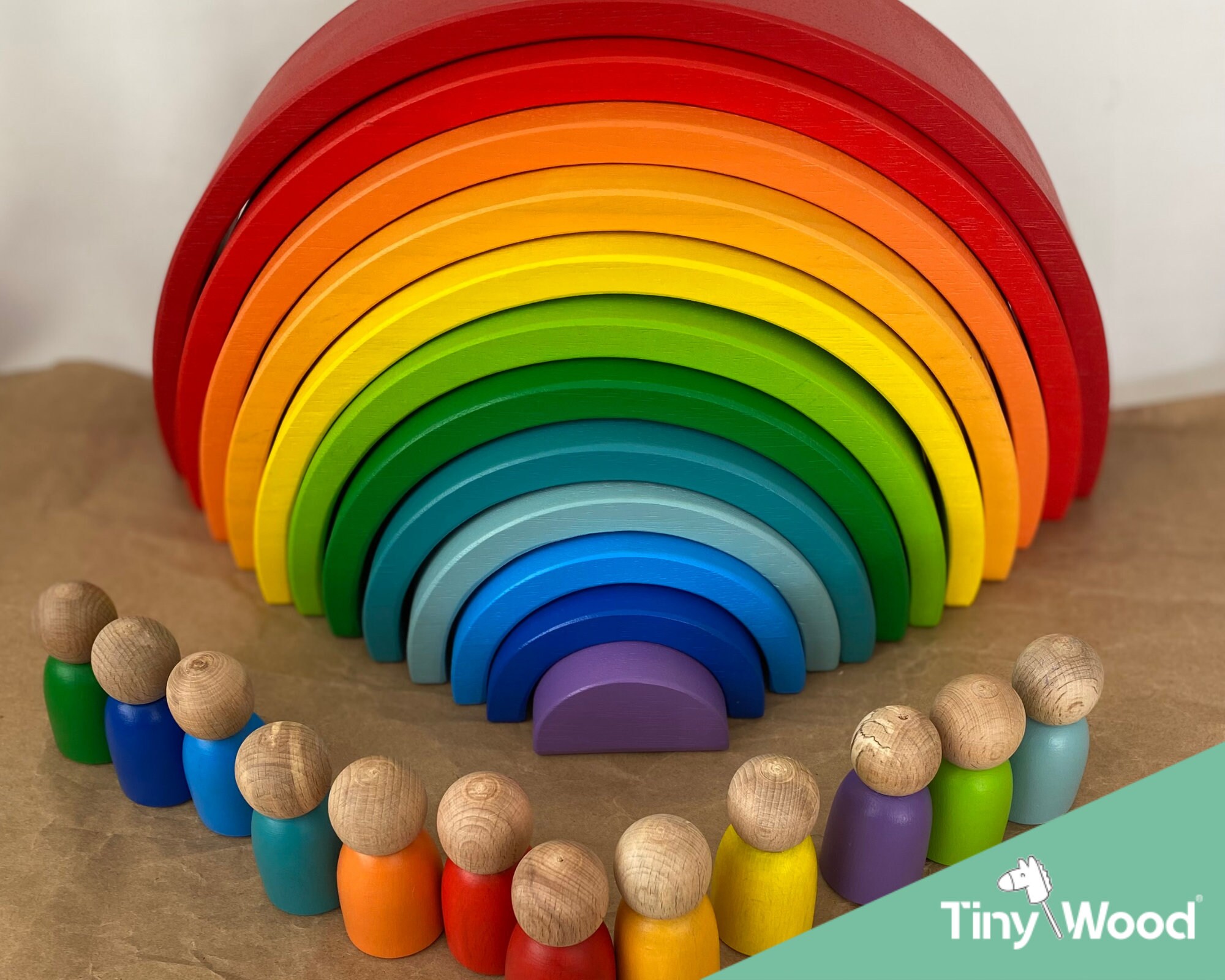 Waldorf Rainbow & Peg Doll Set 12-pack Waldorf Rainbow Montessori Baby ...