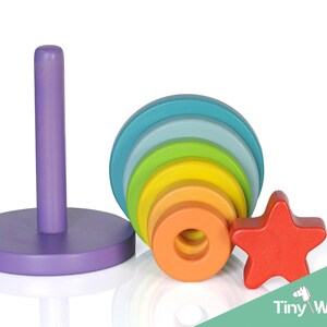 Wooden Ring Stacker, Montessori Rainbow Stacker, Ring Stacker, Waldorf ...