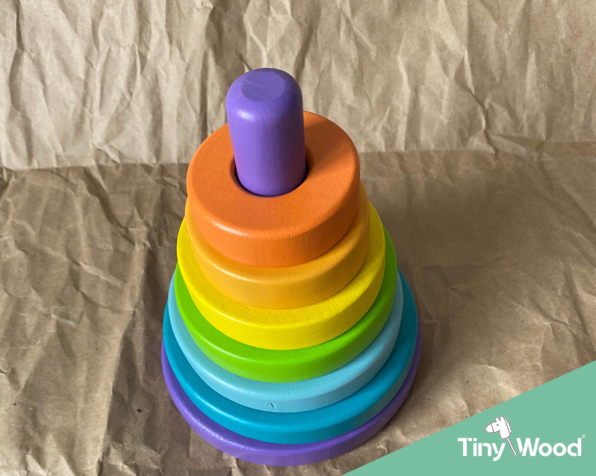 Wooden Ring Stacker, Montessori Rainbow Stacker, Ring Stacker, Waldorf ...