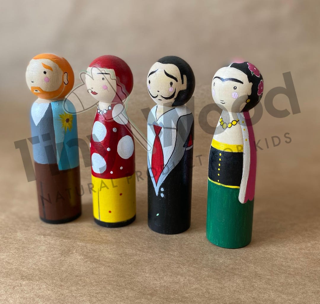 Famous Painters Wooden Peg Dolls Handmade Set – Frida Kahlo, Salvador ...