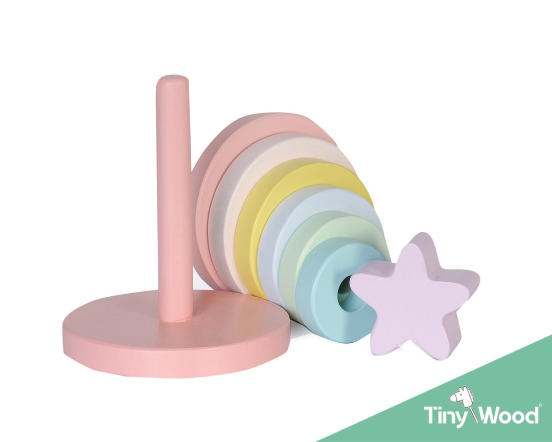 Wooden Ring Stacker, Montessori Rainbow Stacker, Ring Stacker, Waldorf ...