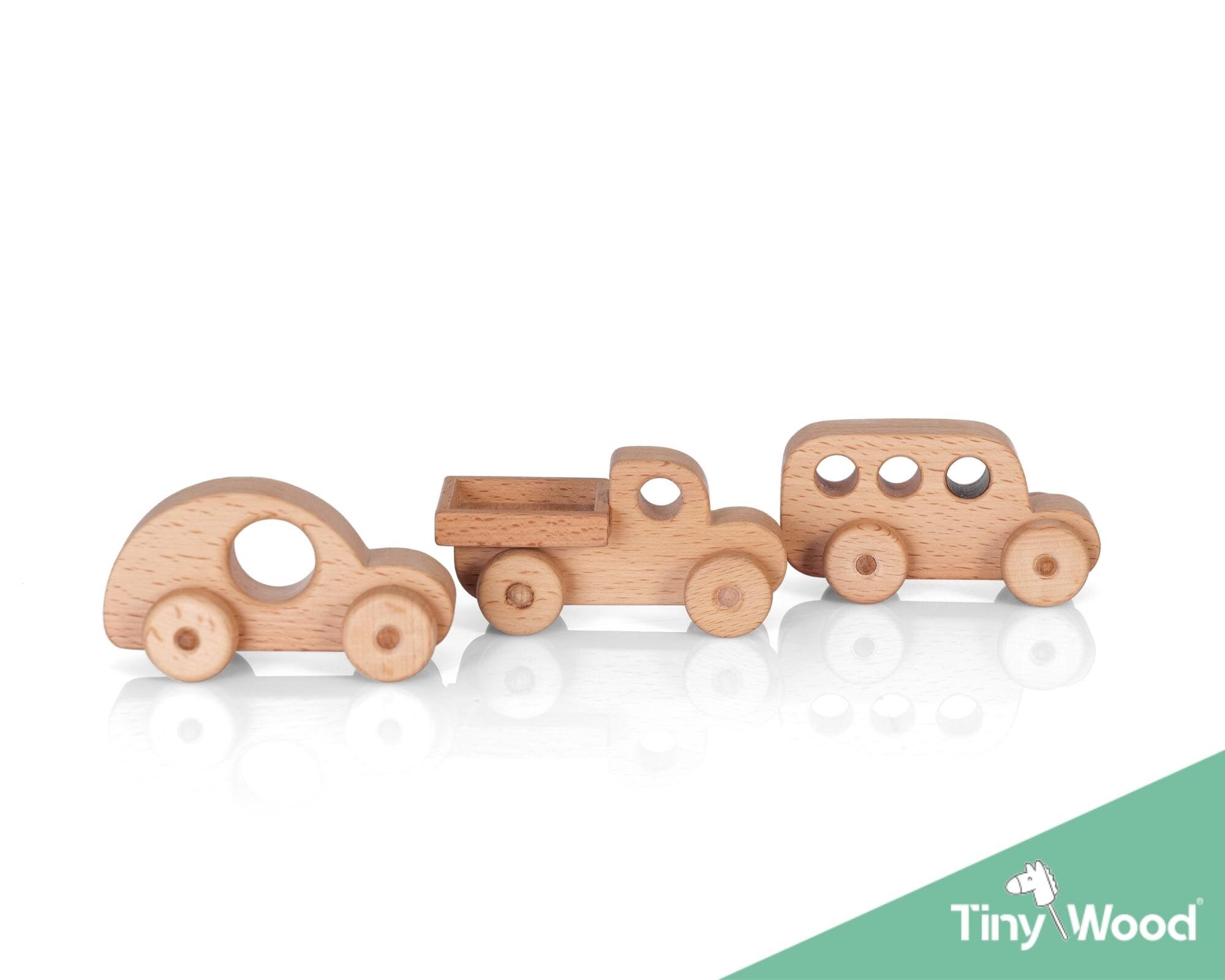 Handcrafted Beech Wood Toy Car Set: Mini Truck, Bus & Car - Etsy