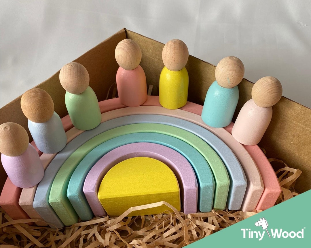 Waldorf Rainbow & Peg Doll Set, 7-pack Waldorf Rainbow, Wooden Toy ...