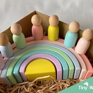Waldorf Rainbow & Peg Doll Set 7-pack Waldorf Rainbow Wooden - Etsy