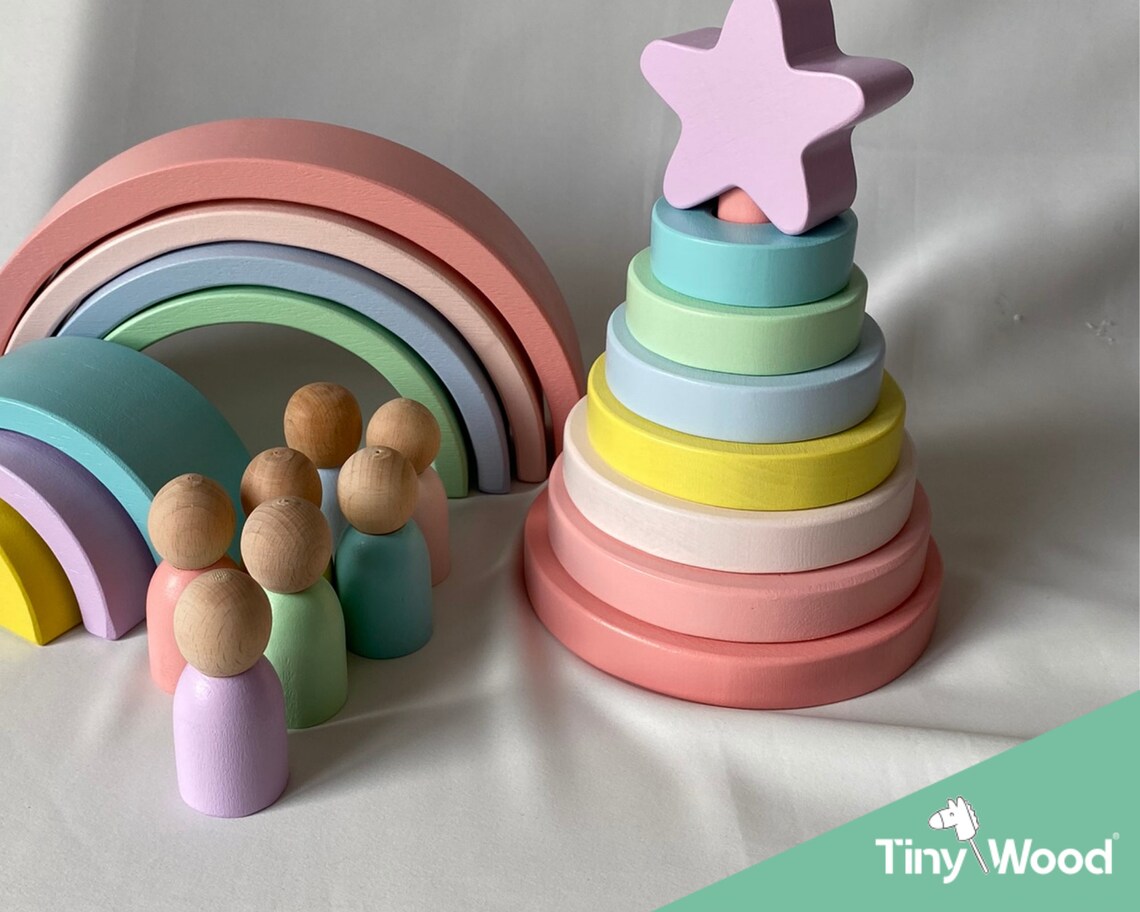 Wooden Ring Stacker, Montessori Rainbow Stacker, Ring Stacker, Waldorf ...