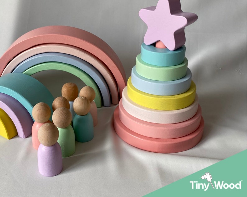 Wooden Ring Stacker, Montessori Rainbow Stacker, Ring Stacker, Waldorf ...