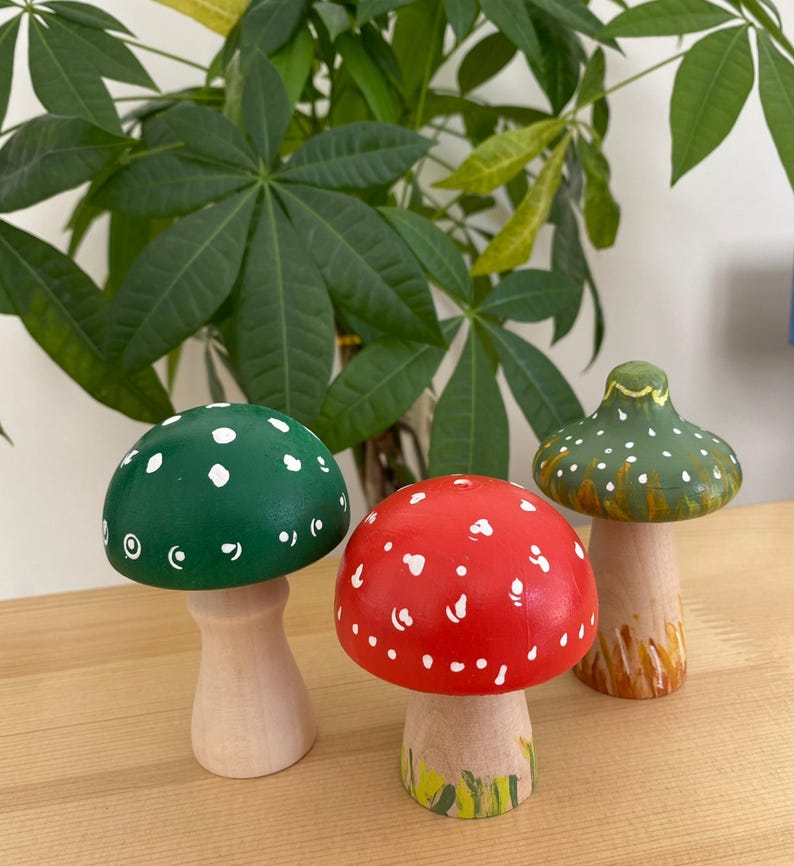 Wooden Mushroom Toys - Hand-painted Montessori Nature Play Set ...