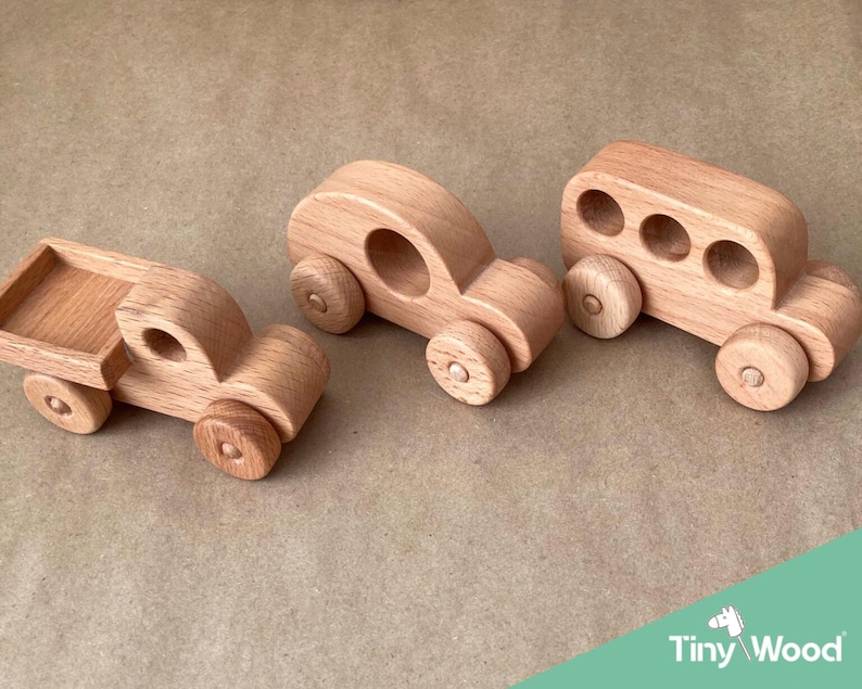 Handcrafted Beech Wood Toy Car Set: Mini Truck, Bus & Car - Etsy
