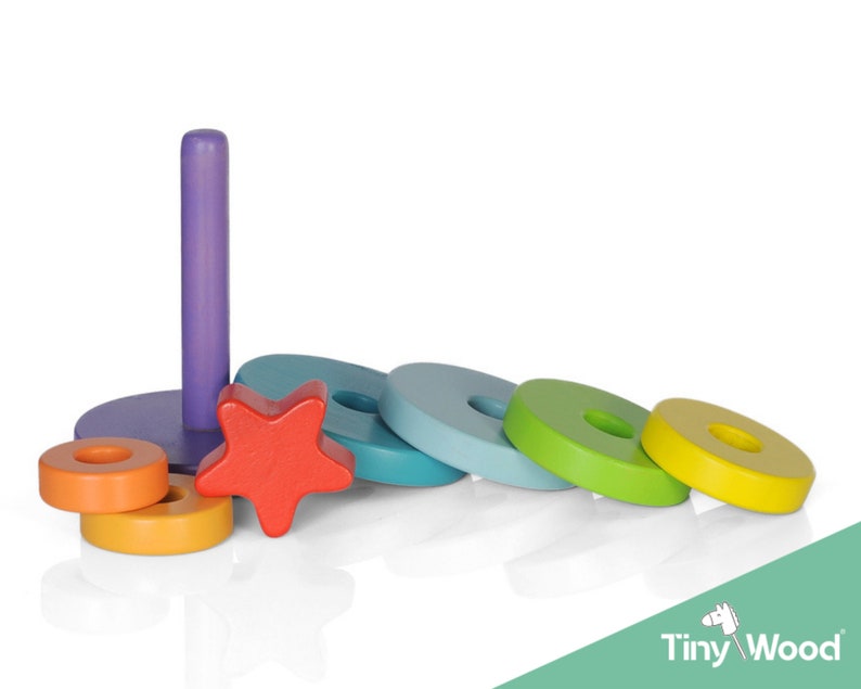 Wooden Ring Stacker, Montessori Rainbow Stacker, Ring Stacker, Waldorf ...