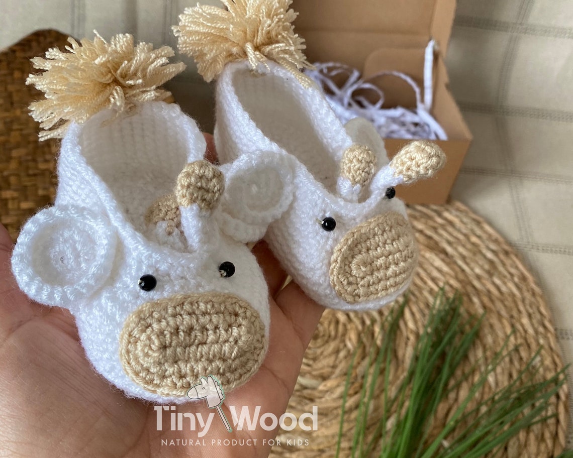 Giraffe Crochet Baby Booties, Organic Wool Hand Knitted Baby Booties ...