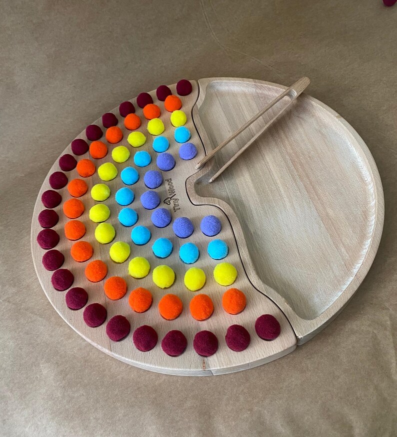 Montessori Rainbow Color Sorting Set: Wooden Toy With Tongs - Etsy