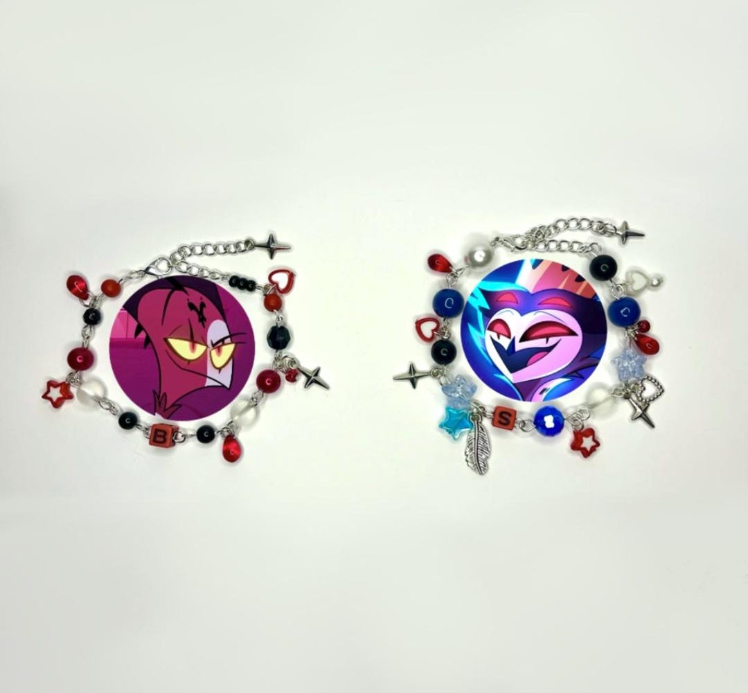 Helluva Boss Inspired Bracelets, Stolas and Blitzø. Wire Linked, Beads ...