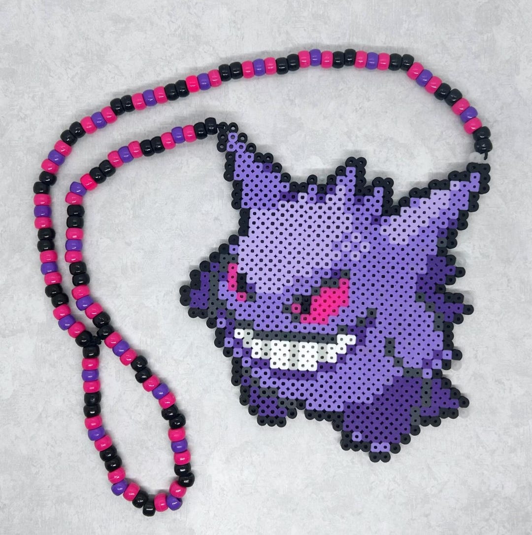 Pokemon Gengar Perler Kandi Necklace, Rave Necklace, Perler Art - Etsy