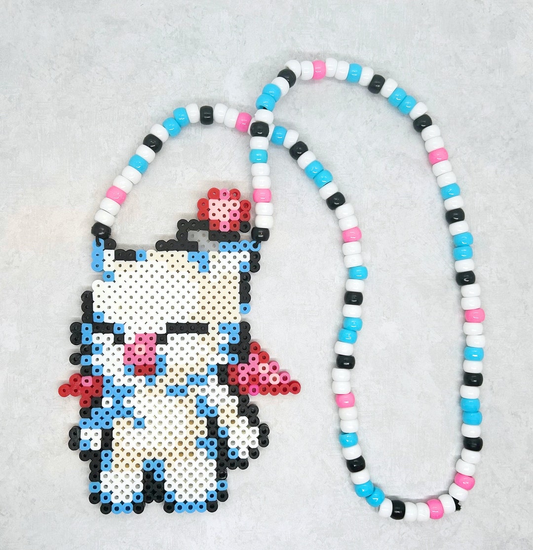 Nerdy Final Fantasy Moogle Perler Kandi Necklace, Rave Necklace, Perler ...