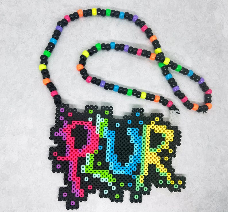 Rainbow PLUR Perler Kandi Necklace, Rave Necklace, Perler Art - Etsy