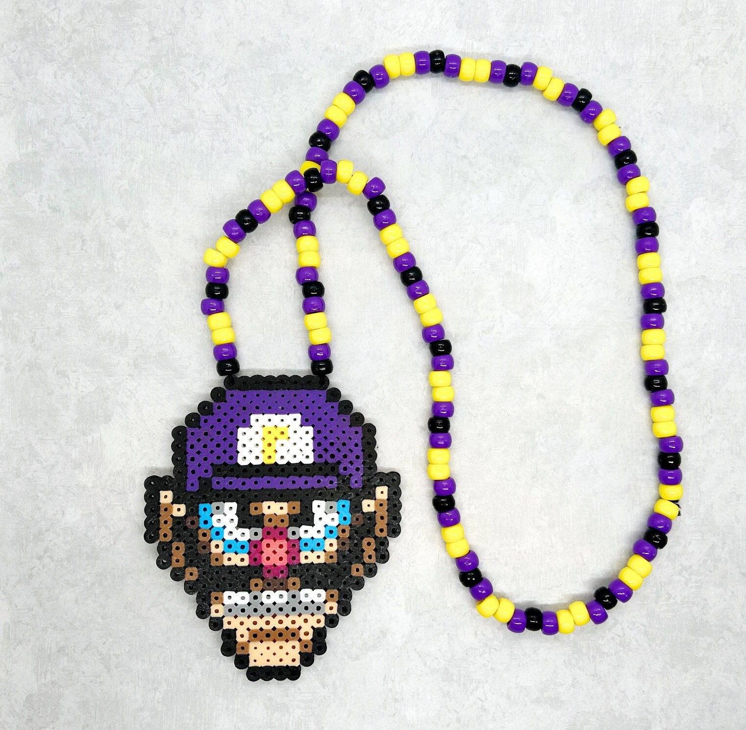 Waluigi Perler Kandi Necklace, Rave Necklace, Perler Art - Etsy