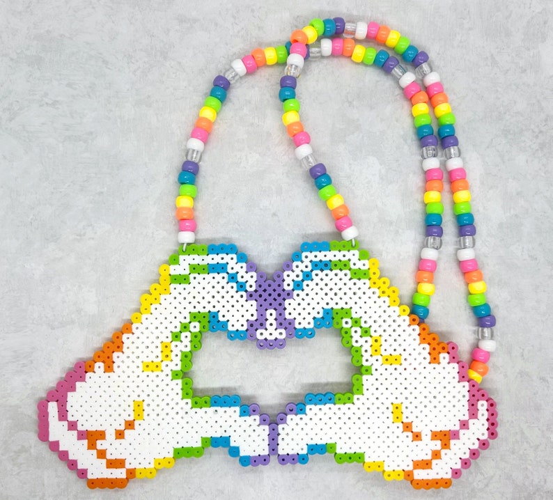 Large PLUR Hands Perler Kandi Necklace, Rave Necklace, Perler Art - Etsy